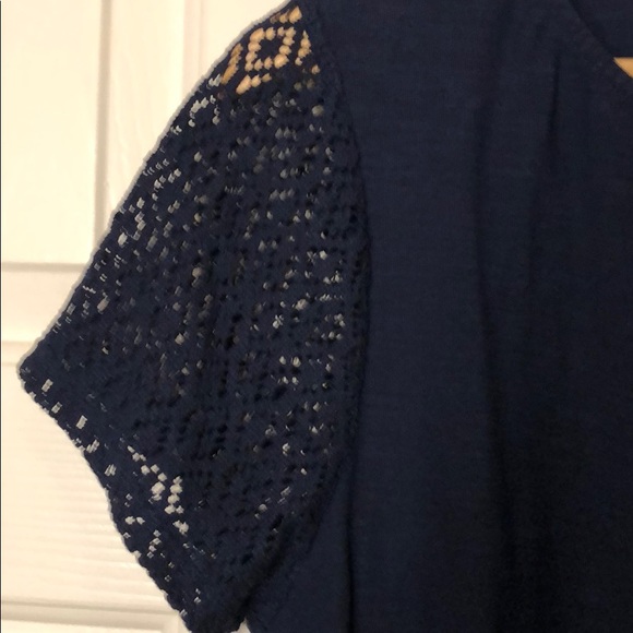 True Craft | Tops | True Craft Navy Tee With Short Lace Sleeves | Poshmark